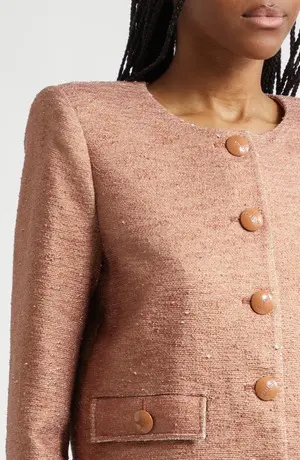L'Agence Zell Collarless Cotton Blend Tweed Jacket - Light Auburn