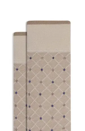 Bugatchi Diamond Grid Mercerized Cotton Blend Dress Socks - Sand
