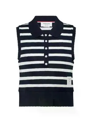 Thom Browne Striped Sleeveless Polo - Blue