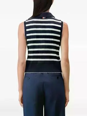 Thom Browne Striped Sleeveless Polo - Blue