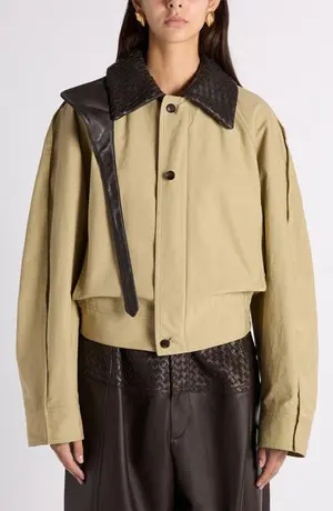 Bottega Veneta Water Repellent Cotton Jacket With Intrecciato Collar - Sahara
