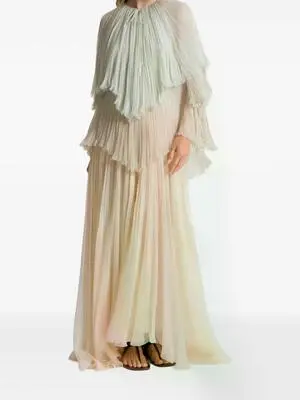 Alberta Ferretti Pleated Ruffled Maxi Dress