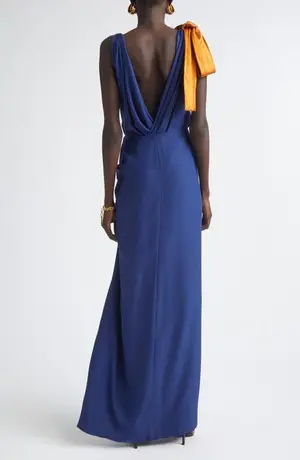 Saint Laurent Bow Detail Silk Satin Wrap Maxi Dress