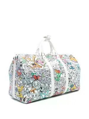 LOUIS VUITTON 2023 50 Keepall Bandoulière Comics Holdall Bag - White