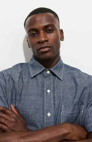 ALEX MILL Franklin Short Sleeve Cotton Chambray Button-up Shirt