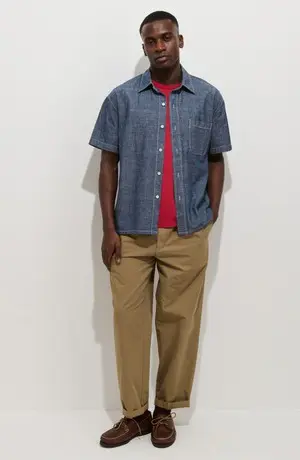ALEX MILL Franklin Short Sleeve Cotton Chambray Button-up Shirt