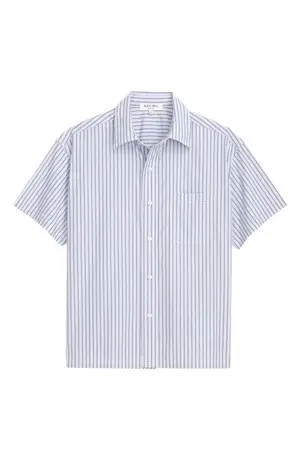ALEX MILL Franklin Short Sleeve Stripe Cotton Button-up Shirt