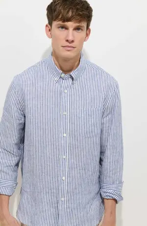 ALEX MILL Mill Stripe Linen Button-down Shirt - Blue/white