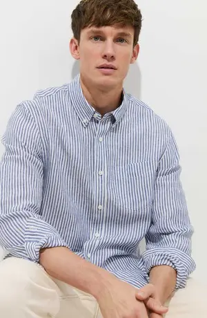 ALEX MILL Mill Stripe Linen Button-down Shirt - Blue/white