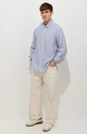ALEX MILL Mill Stripe Linen Button-down Shirt - Blue/white