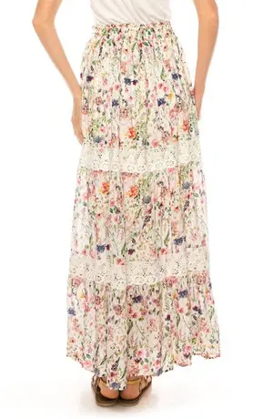 A COLLECTIVE STORY Floral Print Crochet Trim Maxi Skirt