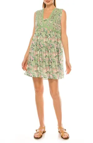 A COLLECTIVE STORY Floral Print Babydoll Minidress - Celedon Green