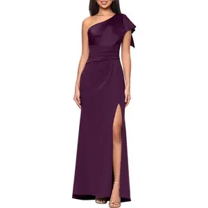 Betsy & Adam One-shoulder Ruched Gown