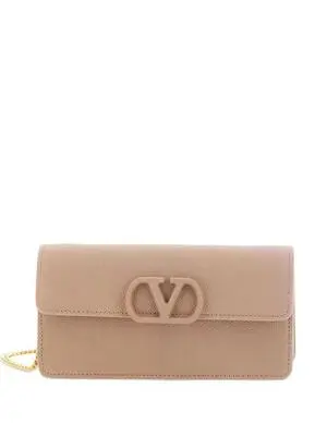 Valentino Garavani Vlogo Signature Grainy Calfskin Wallet With Chain - Neutrals