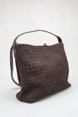 PROLOGUE SHOES Celauna Woven Shoulder Bag - Brown Suede