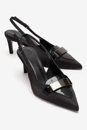PROLOGUE SHOES Sollenne Stiletto Slingback Pumps - Black Satin