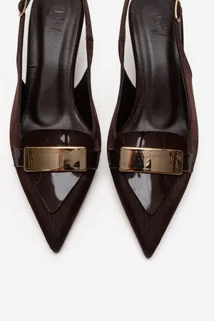 PROLOGUE SHOES Sollenne Stiletto Slingback Pumps - Brown Satin