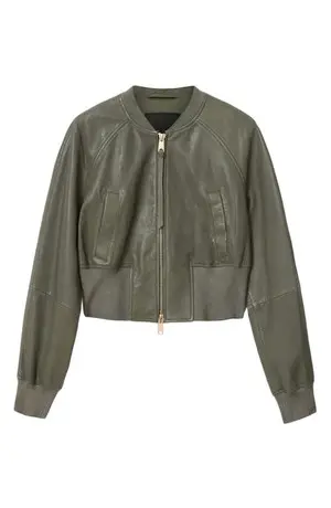 ALLSAINTS Suri Leather Bomber Jacket - Caledon Green
