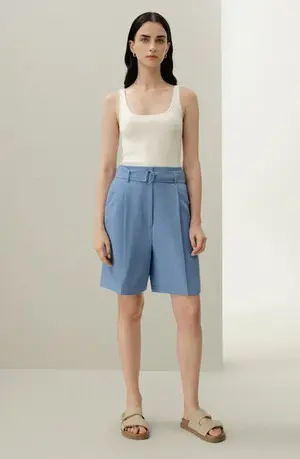 Lilysilk Silk-linen Belted Shorts - Chambray Blue