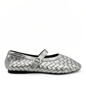 AMIE RAFA Woven Leather Mary Janes - Silver