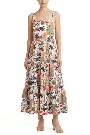 CHANGE OF SCENERY Lizzie Printed Tiered Midi Dress - Riviera