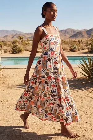 CHANGE OF SCENERY Lizzie Printed Tiered Midi Dress - Riviera