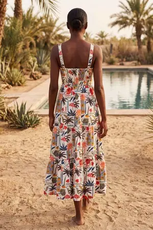 CHANGE OF SCENERY Lizzie Printed Tiered Midi Dress - Riviera