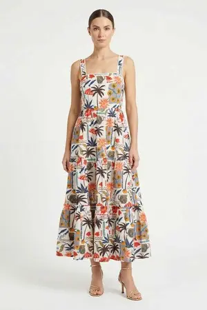 CHANGE OF SCENERY Lizzie Printed Tiered Midi Dress - Riviera