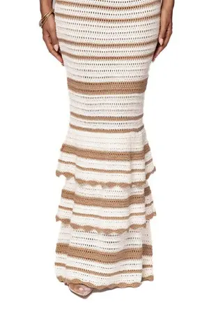 JLUXLABEL Striped Crochet Knit Skirt Set - Beige