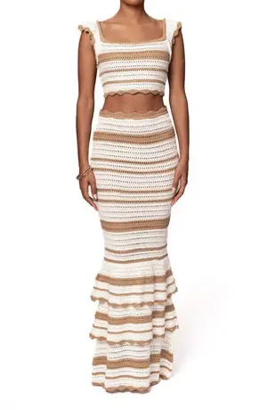 JLUXLABEL Striped Crochet Knit Skirt Set