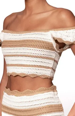 JLUXLABEL Striped Crochet Knit Skirt Set