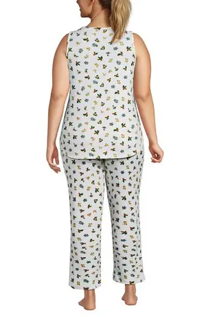 LANDS' END Brushed Cozy Waffle Jersey 3 Piece Pajama Settank Top Pant And Robe - Ivory Holly