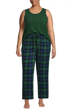LANDS' END Plus Size Brushed Cozy Waffle Jersey 3 Piece Pajama Settank Top Pant And Robe Light Emerald Blackwatch