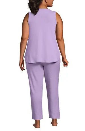 LANDS' END Brushed Cozy Waffle Jersey 3 Piece Pajama Settank Top Pant And Robe - Whisper Lilac