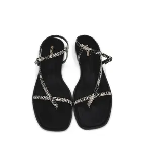 AMIE RAFA Maxy Asymmetric T-strap Flat Sandals - Snake