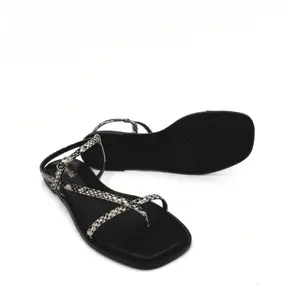 AMIE RAFA Maxy Asymmetric T-strap Flat Sandals - Snake