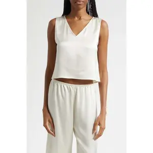LESET Barb Sleeveless Crop Satin Top - Creme