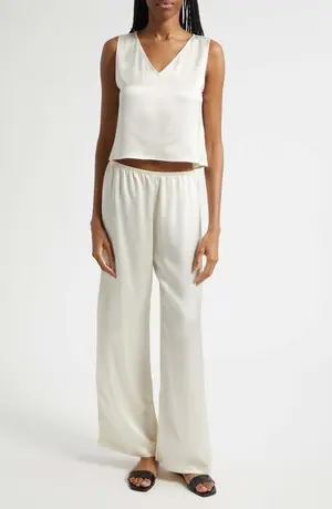 LESET Barb Sleeveless Crop Satin Top - Creme