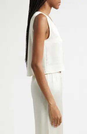 LESET Barb Sleeveless Crop Satin Top - Creme