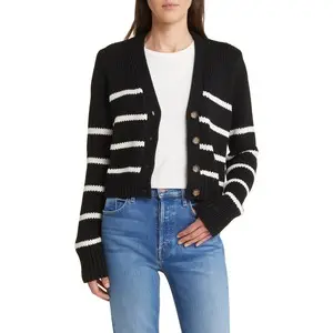 LA LIGNE Marina Stripe Cardigan - Black/cream