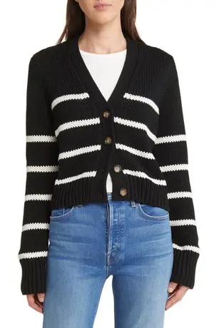 LA LIGNE Marina Stripe Cardigan - Black/cream