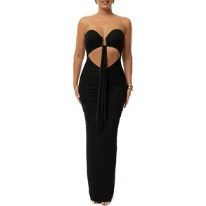 JLUXLABEL Strapless Draped Cutout Maxi Dress