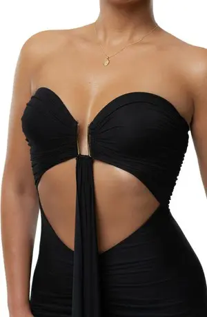 JLUXLABEL Strapless Draped Cutout Maxi Dress