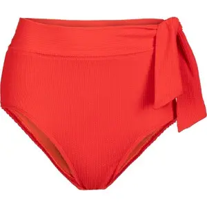 CHANGE OF SCENERY Side Tie High Waist Bikini Bottom With Full Coverage - Guava Red