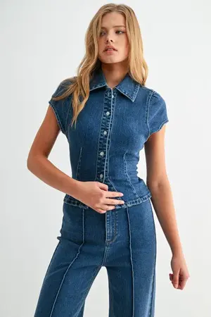 JEMINA DENIM Fitted Short Sleeve Shirt
