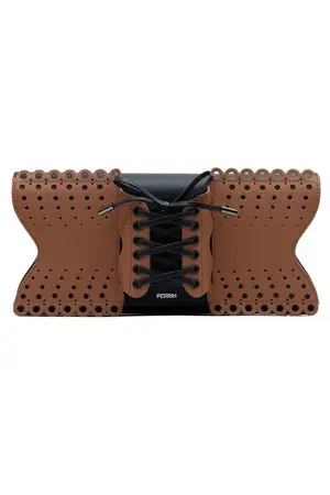 Perrin Le Corset Perforé Clutch - Caramel/black