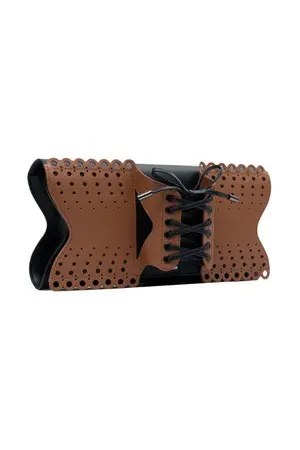 Perrin Le Corset Perforé Clutch - Caramel/black