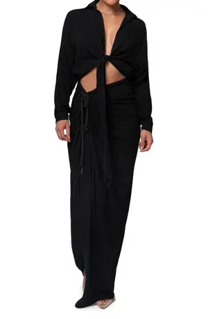 JLUXLABEL Noelia Slit Cotton & Linen Maxi Skirt