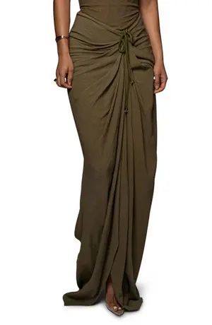 JLUXLABEL Noelia Slit Cotton & Linen Maxi Skirt - Green