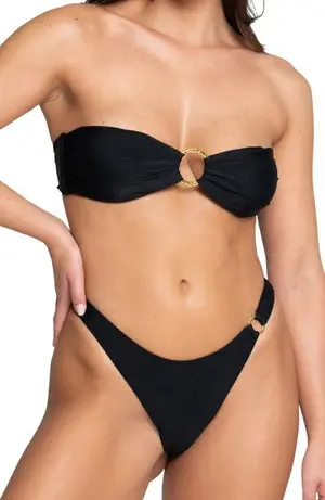 BRIGHT SWIMWEAR Hana Bandeau Bikini Top With Gold Ring Detail - Black